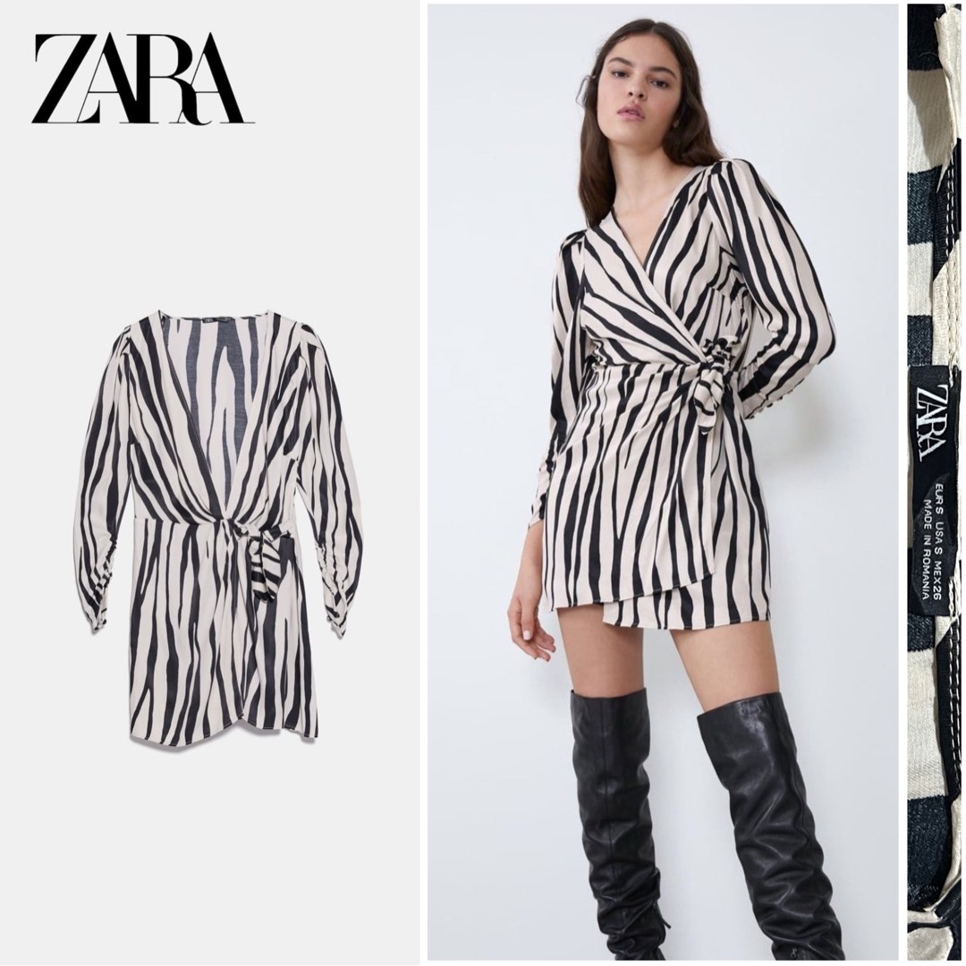 ZARA Printed Wrap Around Mini Dress, Women's Fashion, Dresses & Sets ...