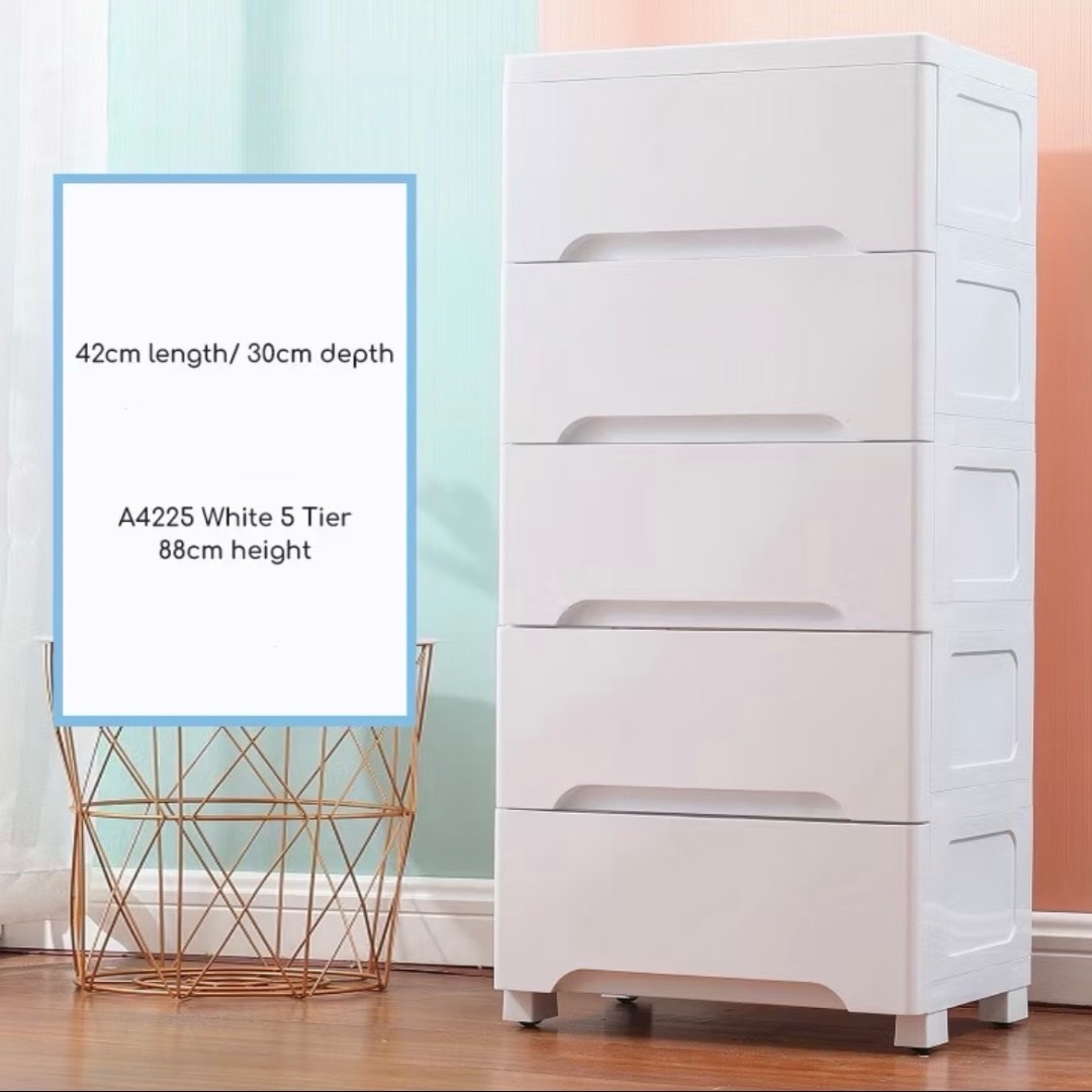 5-Tier Plastic Storage Drawer Cabinet | Tall White Storage Drawer ...