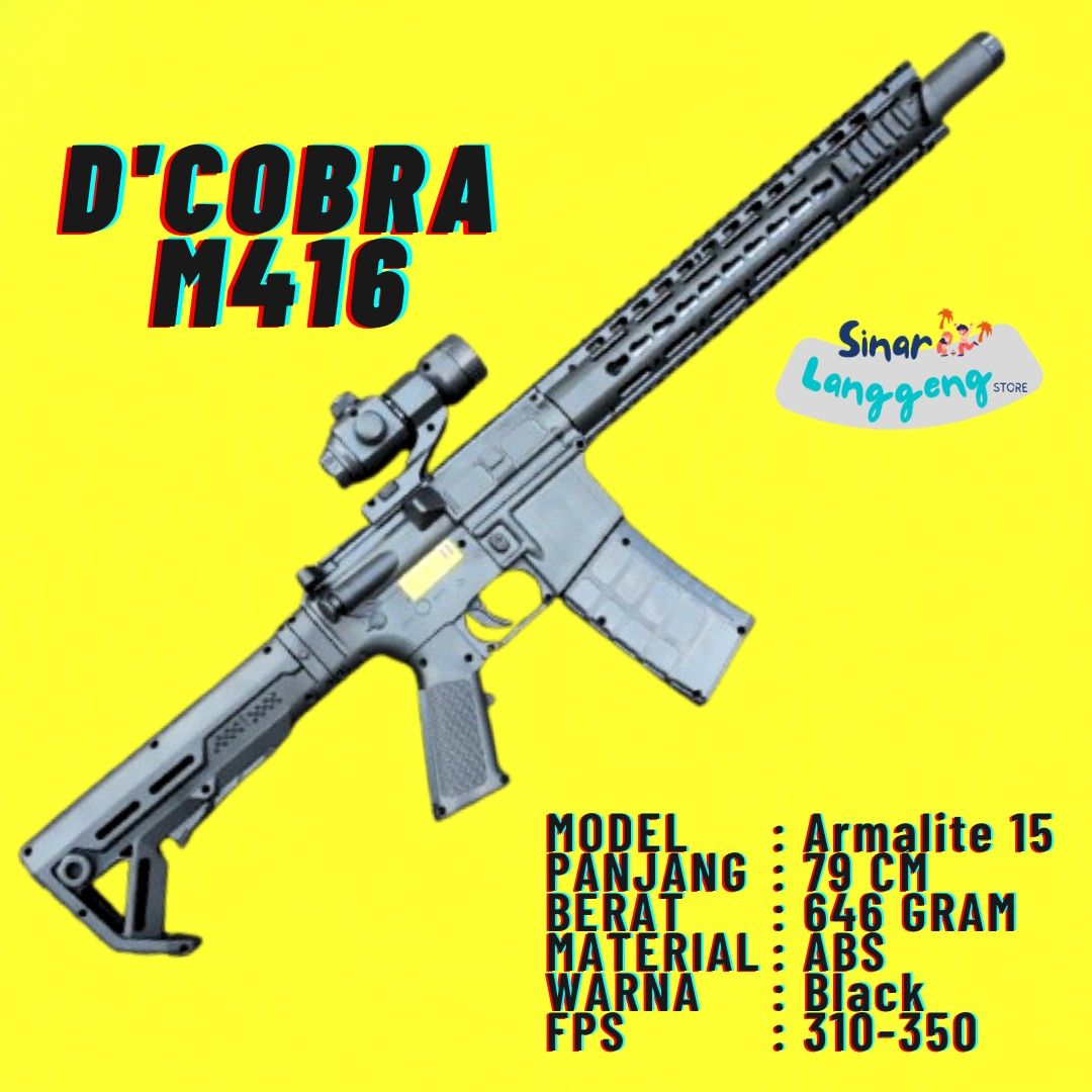 Dcobra M416 Airsoft Spring Full Black Model AR15, Toys & Collectibles, Mainan di Carousell