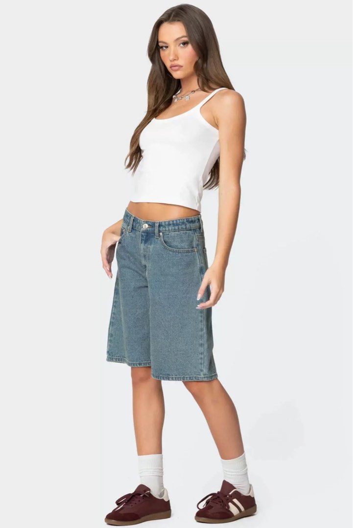 Edikted Denim Jorts Shorts, Women's Fashion, Bottoms, Shorts on Carousell