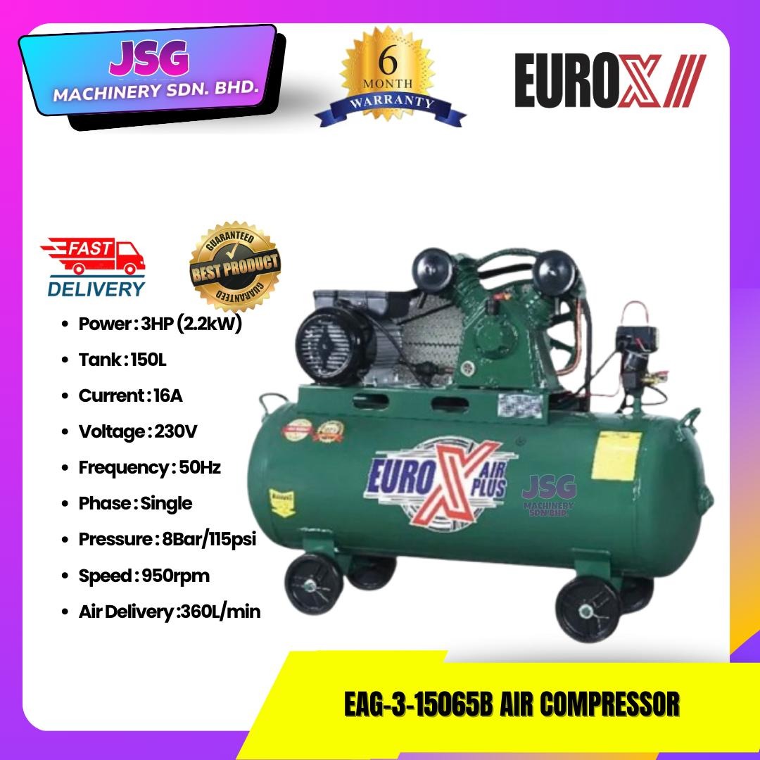 EUROX AIR PLUS EAG-3-15065B / EAG315065B 150L 3HP Air Compressor With JKKP CERTIFICATE ...