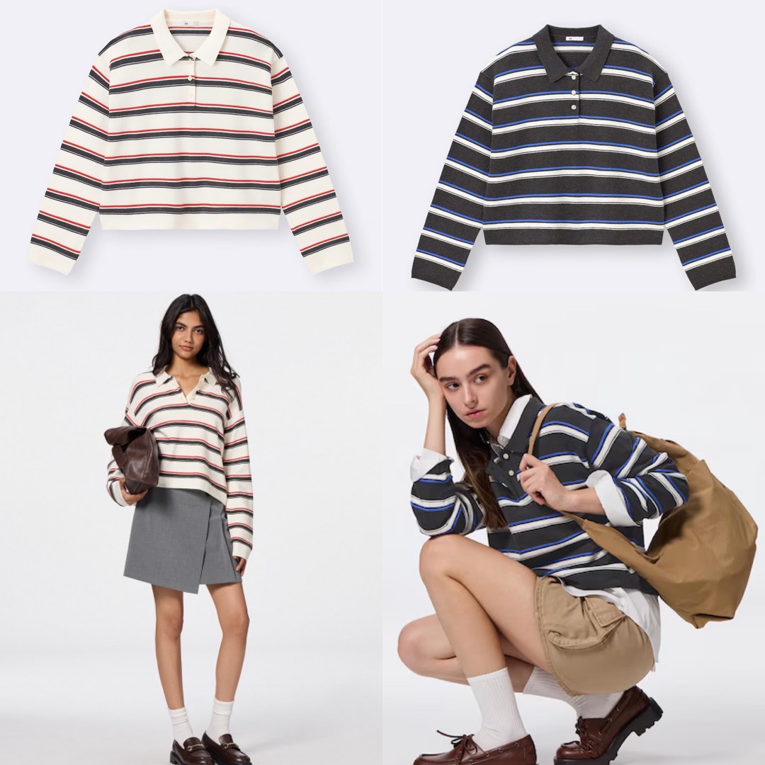 GU (by Uniqlo) striped polo sweater, Women's Fashion, Tops, Longsleeves ...