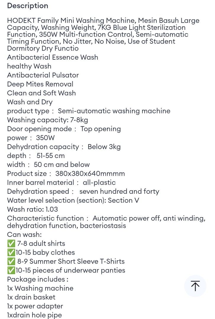 HODEKT Family Mini Washing Machine, Mesin Basuh Large Capacity, Washing ...