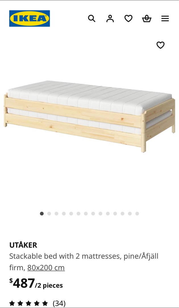 IKEA stackable bed with mattress, Furniture & Home Living, Furniture ...