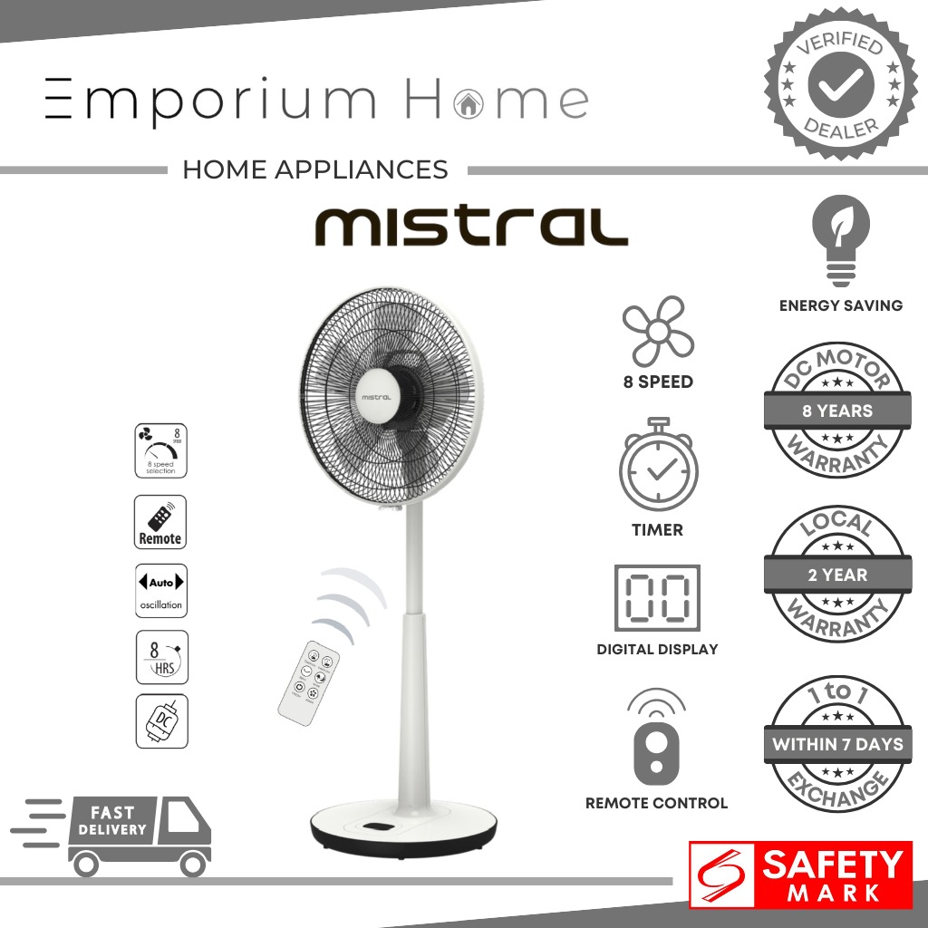 Mistral 14" DC Motor Slide Fan With Remote Control MLF3508DR, Furniture ...