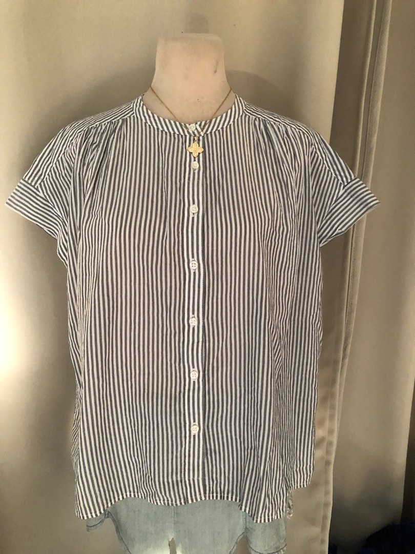 MUJI PINSTRIPES BASIC, Women's Fashion, Tops, Shirts on Carousell
