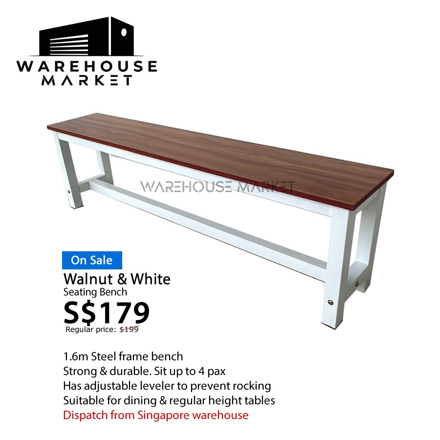 Walnut Wood Design Bench with White Steel Leg Frame, Furniture & Home ...