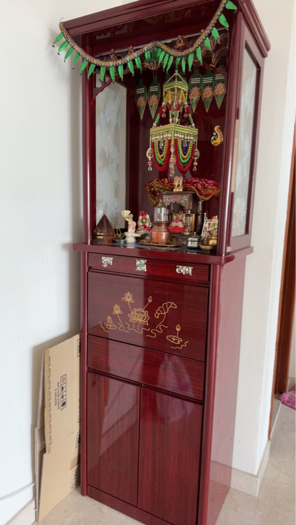 Wooden Pooja Mandir with Storage, Furniture & Home Living, Furniture ...