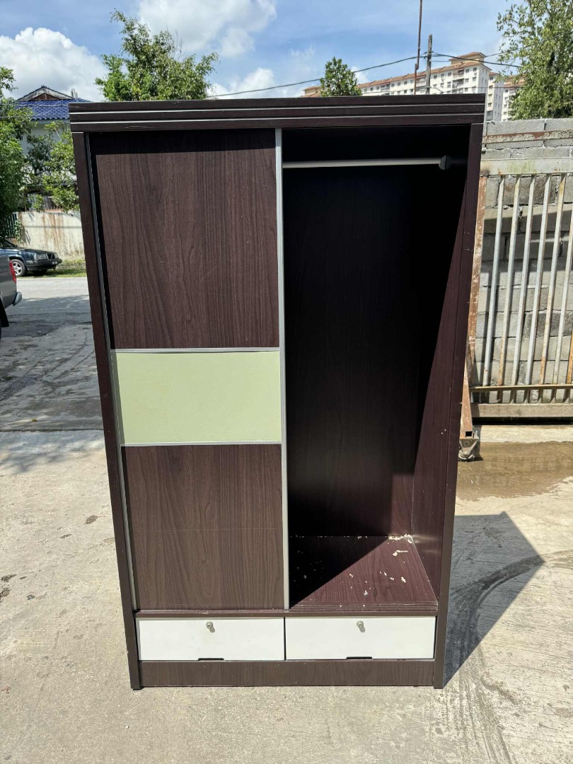 6ft Sliding Door Wardrobe Almari Baju Drawer, Furniture & Home Living ...