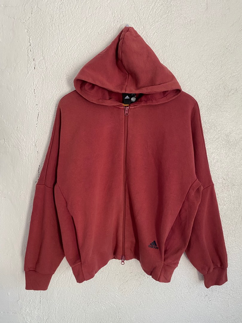 Adidas Burgundy 3 Stripes Wording Full Zip Hoodie Jacket, Women's ...