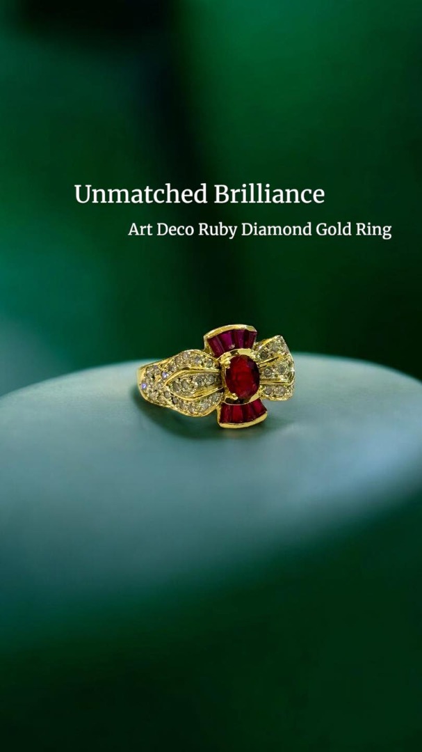 Art Deco Ruby Diamond Ring in K18 Yellow Gold, Women's Fashion, Jewelry ...