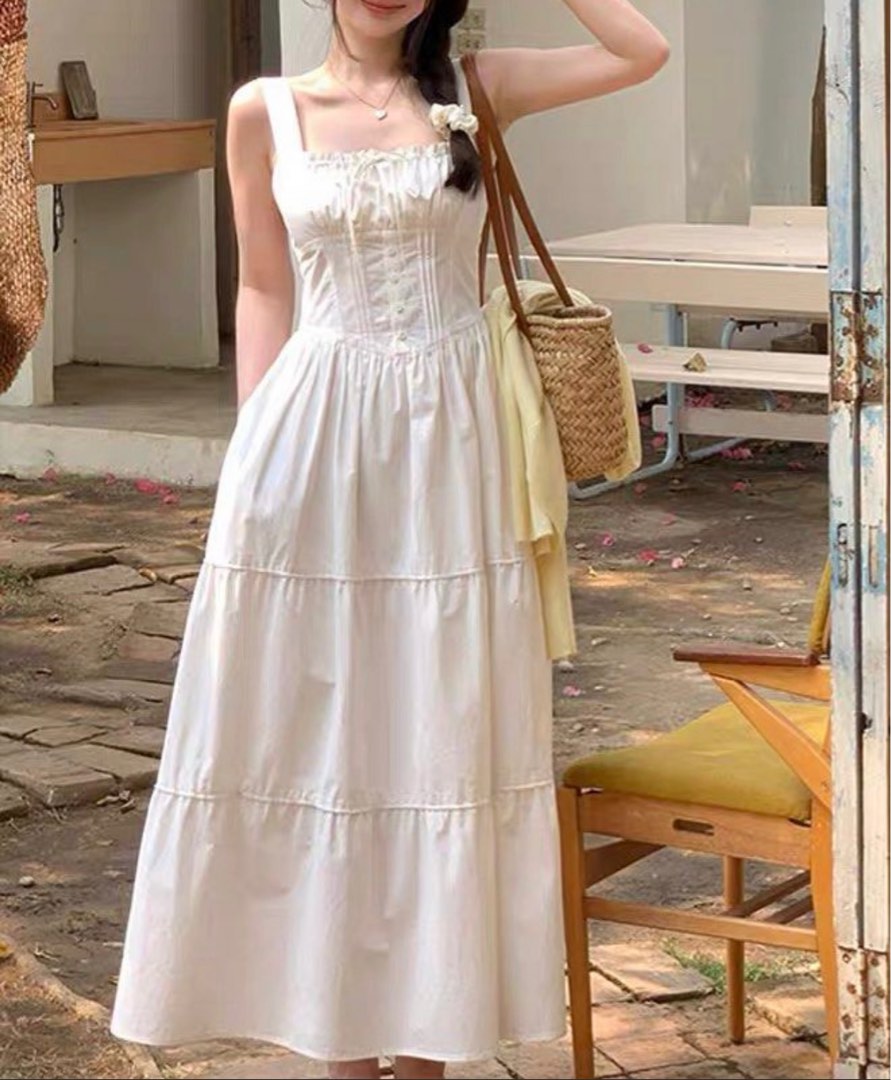 Basic white dress maxi midi in white, Women's Fashion, Dresses & Sets ...