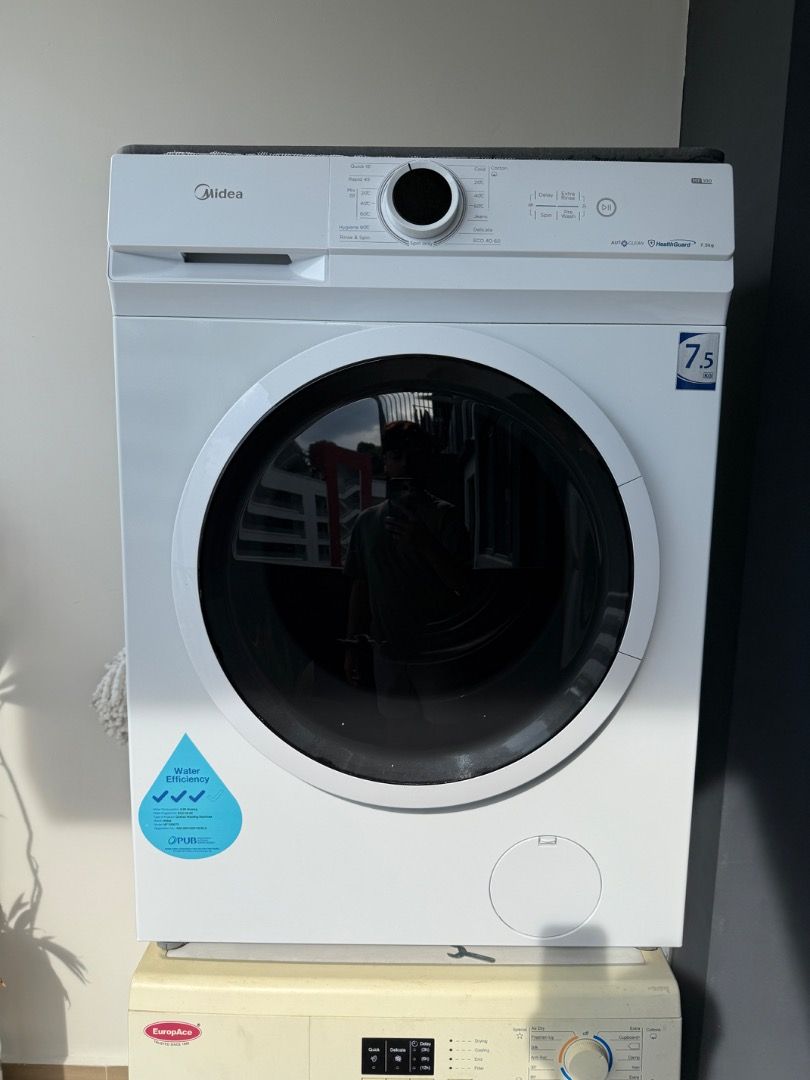 Midea MF100W75 White Front Load Washer, 7.5kg, Water Efficiency 3 Ticks ...