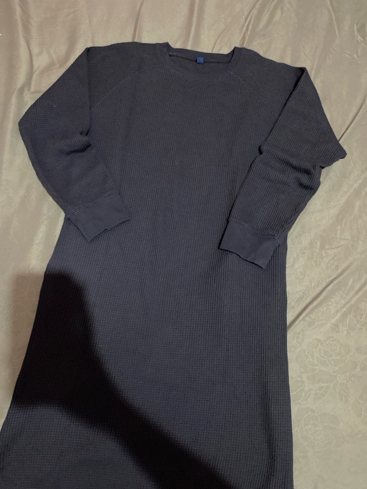 Midi Dress Uniqlo Waffle Navy Biru, Fesyen Wanita, Pakaian Wanita, Gaun ...