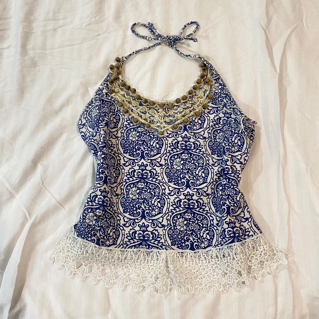 Paisley Navy Blue Backless Top / Hippie / Summer / Beach / Coastal ...