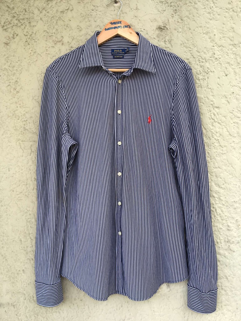 Polo Ralph Lauren Knit Dress Shirt Button-down Long-sleeve Stripes Red Pony, Men's Fashion, Tops ...
