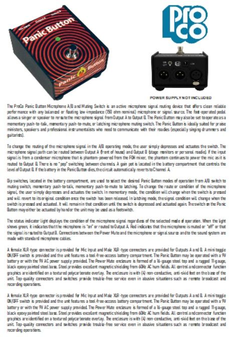 PROCO CDPB PANIC BOX Momentary Microphone Muting Switch ( 9V POWER NOT ...