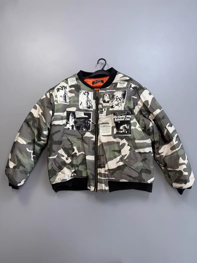 Raf Simons AW01 Riot, Riot, Riot Patch Camouflage Bomber Jacket, Men's ...