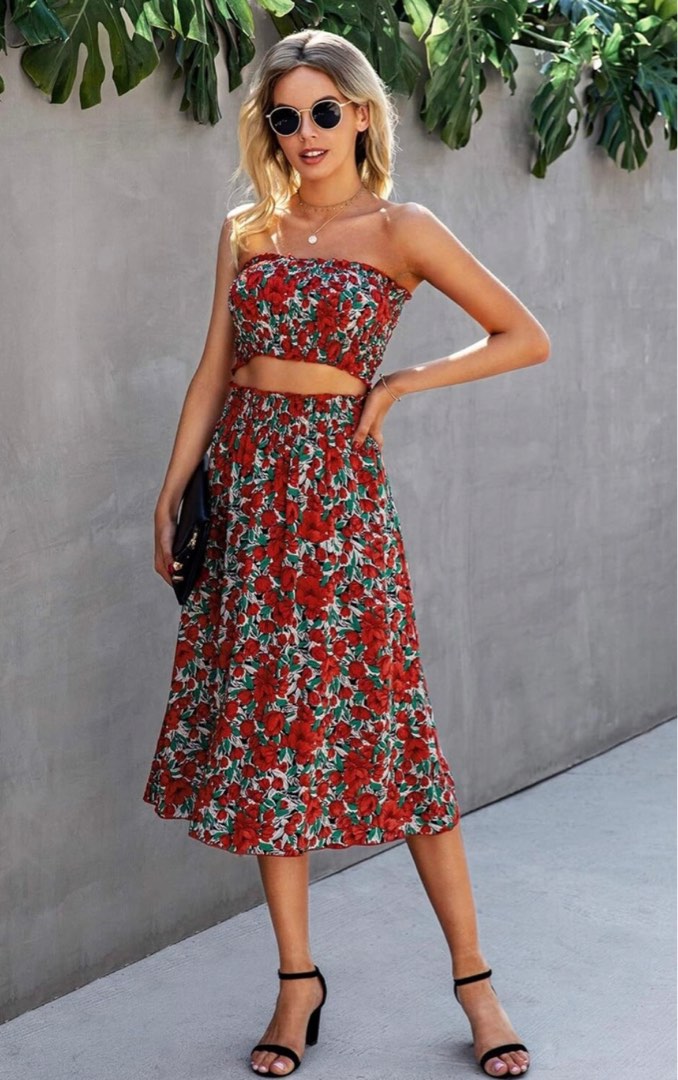 Shein Coords Allover Floral Print Tube Top and Skirt Set Terno, Women's ...
