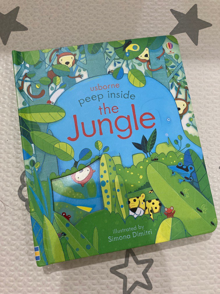 usborne peep inside the jungle board book, Buku & Alat Tulis, Buku Anak ...