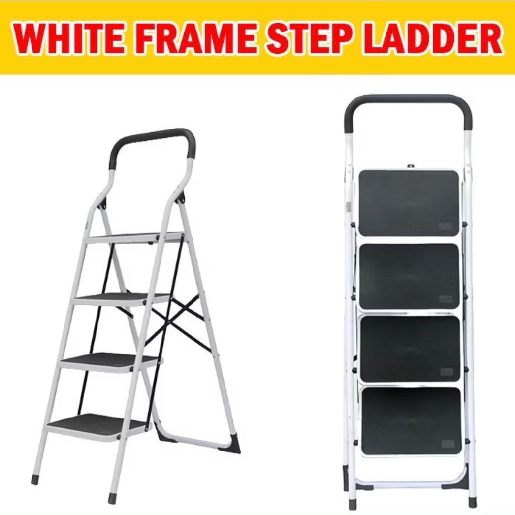 White Frame Ladder | 3-Step Folding Ladder | Home Climbing Step Ladder ...