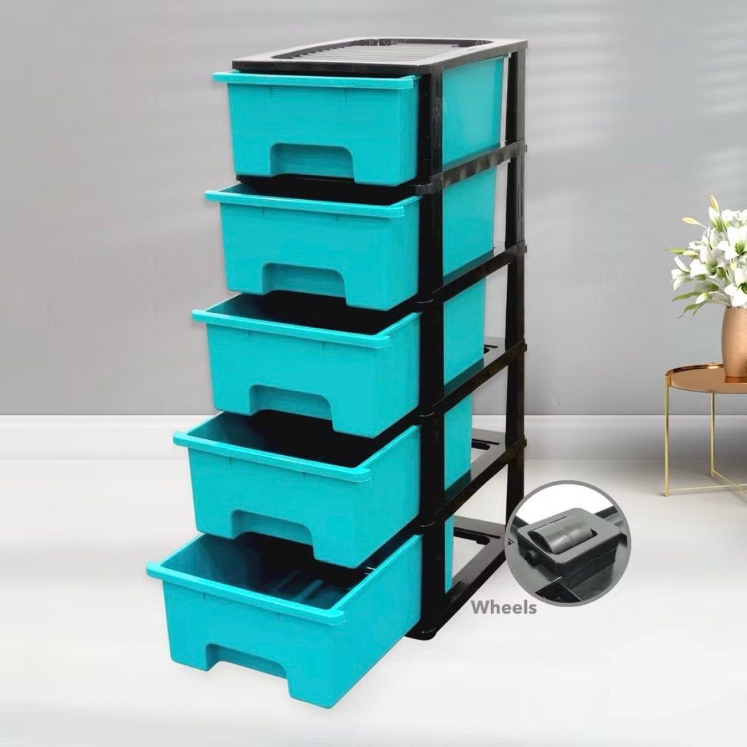 5 Drawer Plastic Organizer | Simple Movable Drawer Cabinet ...