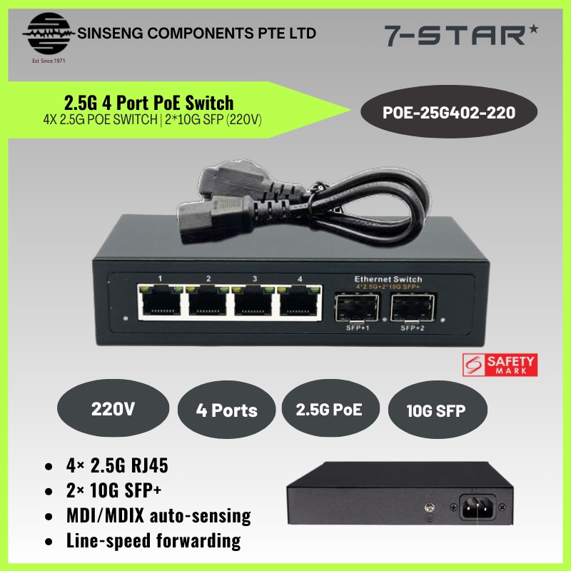 7-STAR* 2.5G 4 Port PoE Switch with 4x 2.5G PoE Switch with 2*10G SFP ...