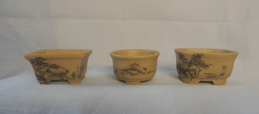Antique Tokoname shinto bonsai pots by Bunzan set of 3 signed c. mid ...