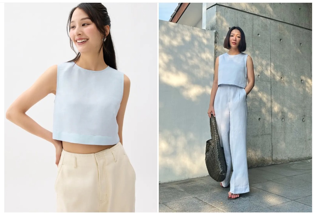 Liana Linen Crop Shell Top, Women's Fashion, Tops, Sleeveless on Carousell