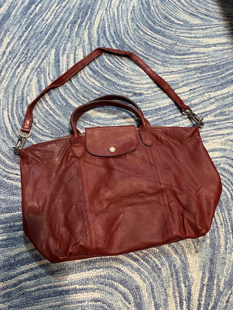 LONGCHAMP ORIGINAL BUTTON LP LEATHER MAROON LARGE CROSSBODY tote bag ...
