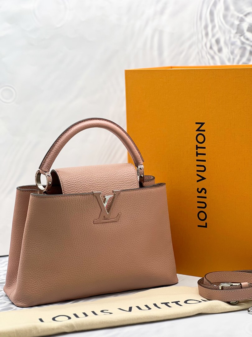 MICROCHIP LOUIS VUITTON CAPUCINES MM IN BEIGE PINK TAURILLON LEATHER ...