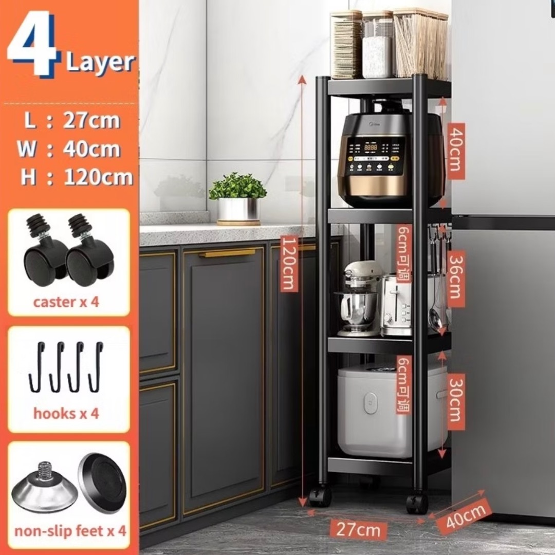 Movable Slim Kitchen Rack | Vertical Storage Shelf Rack | Rolling ...