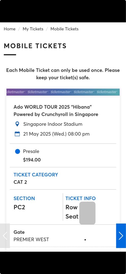 [Selling] Ado Hibana CAT2 ticket x1, Tickets & Vouchers, Event Tickets ...