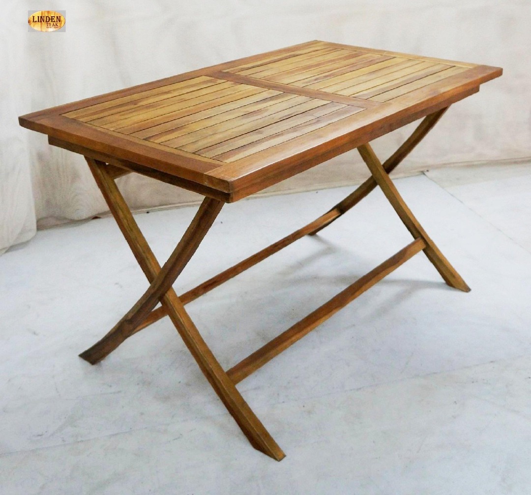 Solid Teak Wood Folding Base Rectangular Dining Table Furniture ...