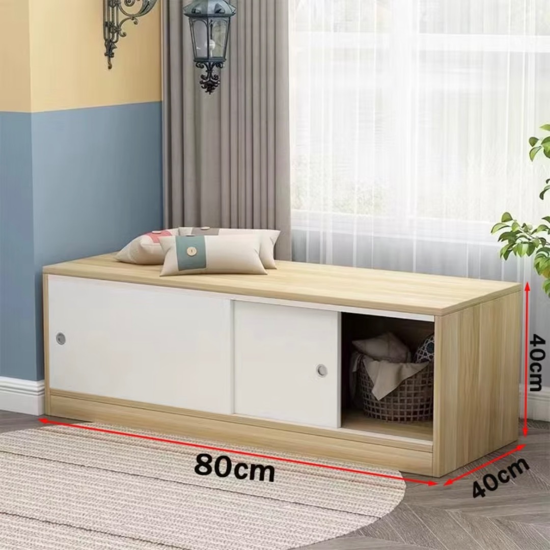 Wooden Storage Bench | Sliding Door Entry Bench | Low Cabinet Organizer ...