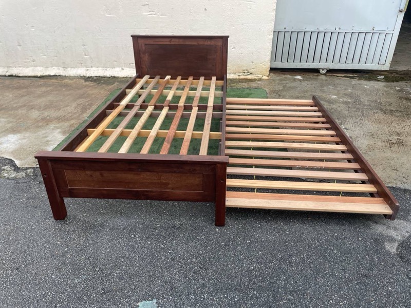 YC44H Katil Kayu Single Wooden Bed Frame with Pull Out, Furniture ...