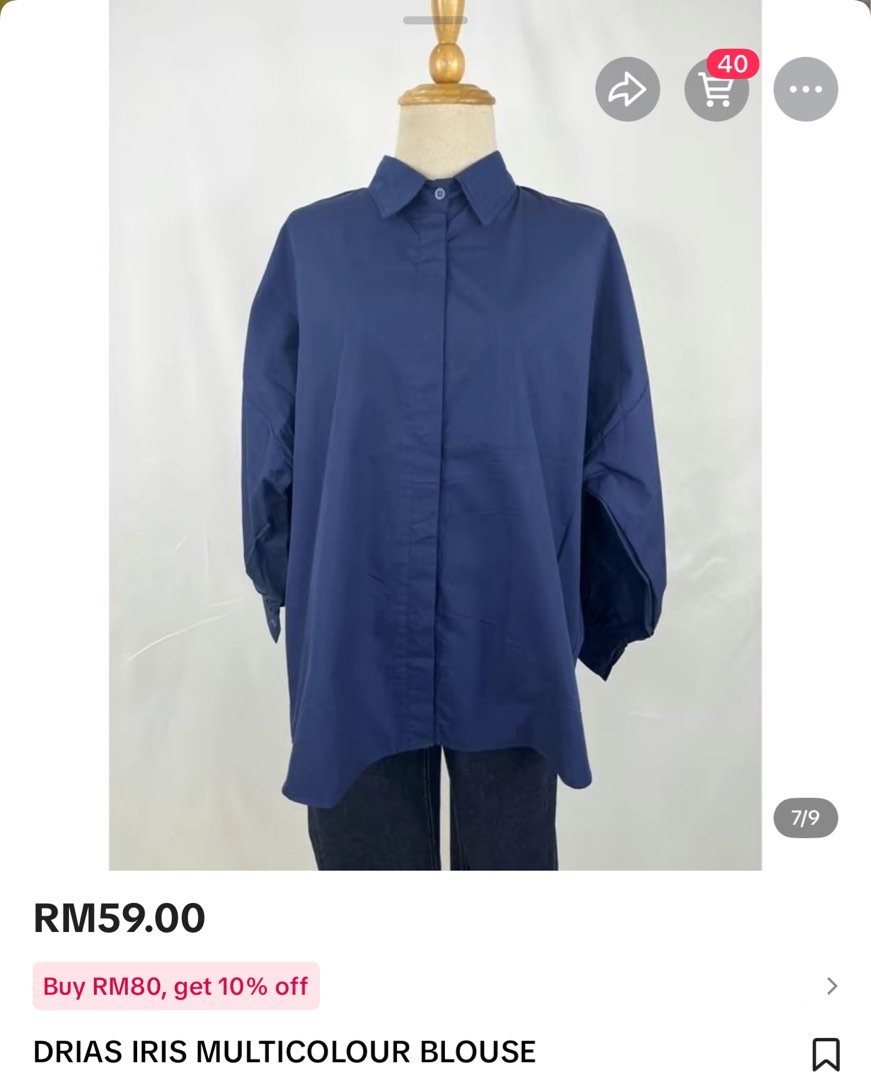 Drias Tokma Iris Navy Blue blouse, Women's Fashion, Tops, Blouses on Carousell