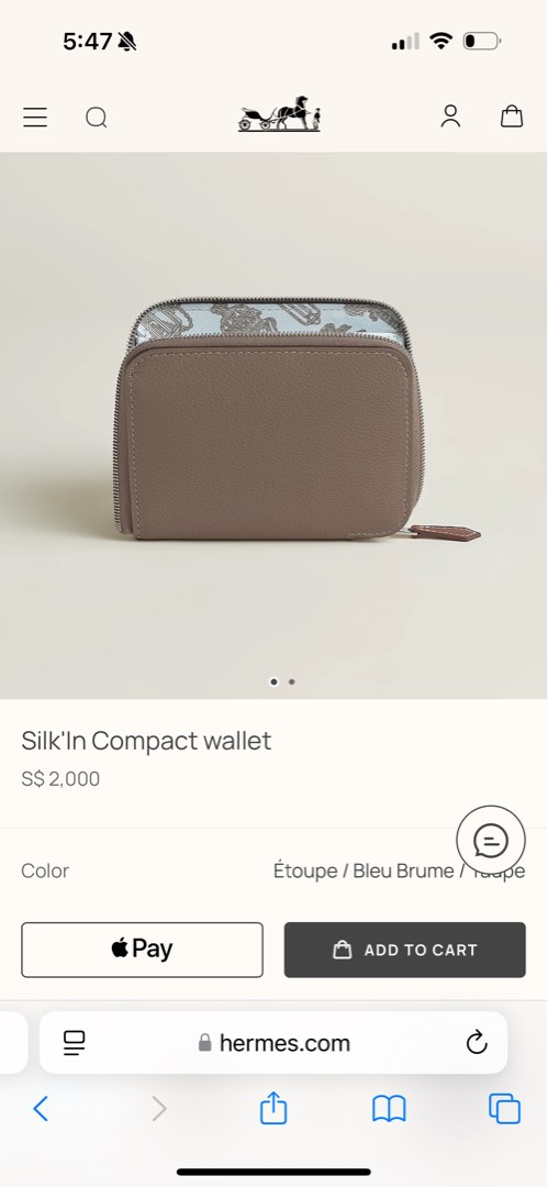 Hermes Silk In Compact Veau Evercolor in Etoupe, Luxury, Bags & Wallets on Carousell