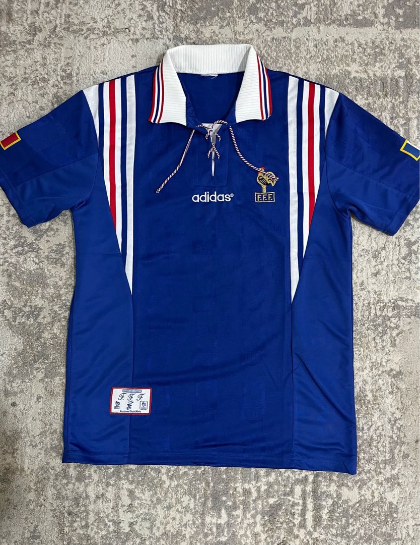 Jersey France 96’ Home kit, Fesyen Pria, Pakaian , Atasan di Carousell