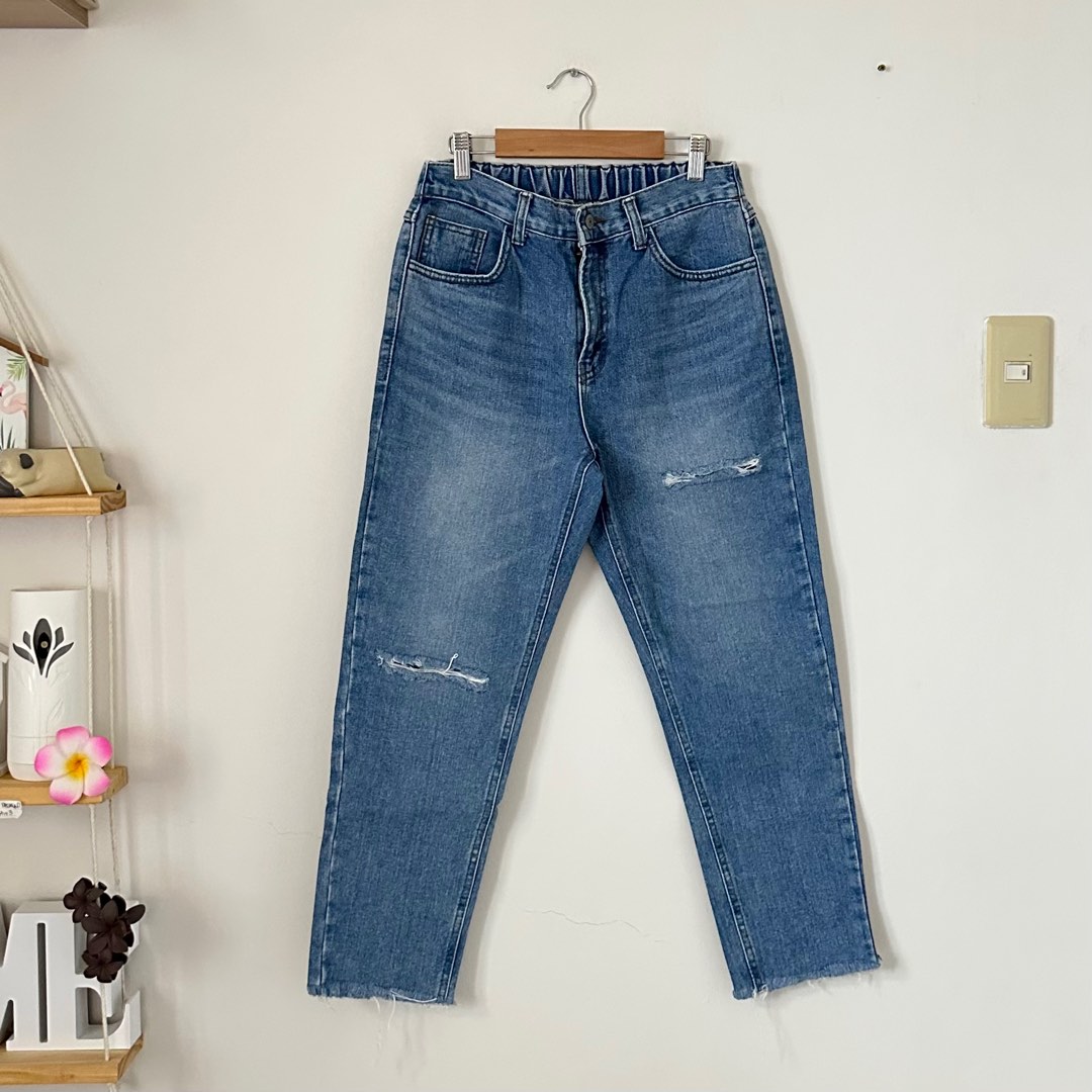 Korean Ripped Highwaist Denim Pants Jeans with fringe hem Medium, Women ...