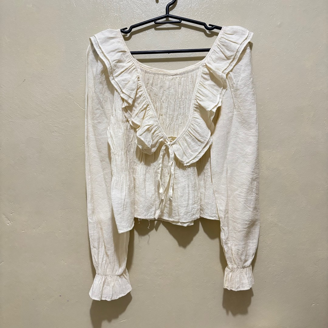 Long sleeve - cream color blouse top linen, Women's Fashion, Tops ...