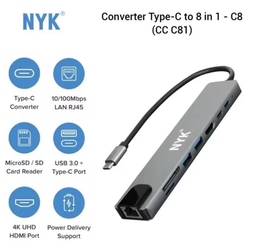 NYK USB Hub OTG Converter 8 in 1 Type C to USB 3.0 HDMI LAN MicroSD, Elektronik, Bagian Komputer ...