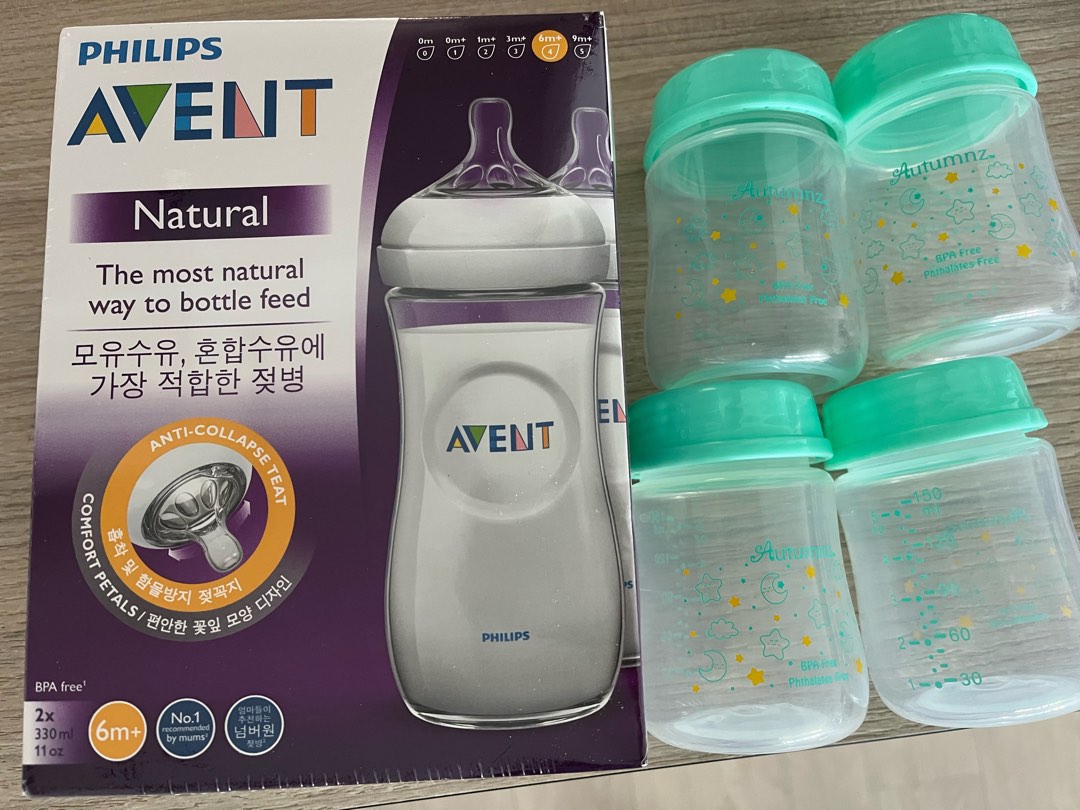 Philips Avent Natural Bottles set 330ml + 6m teats twin pack, Babies ...