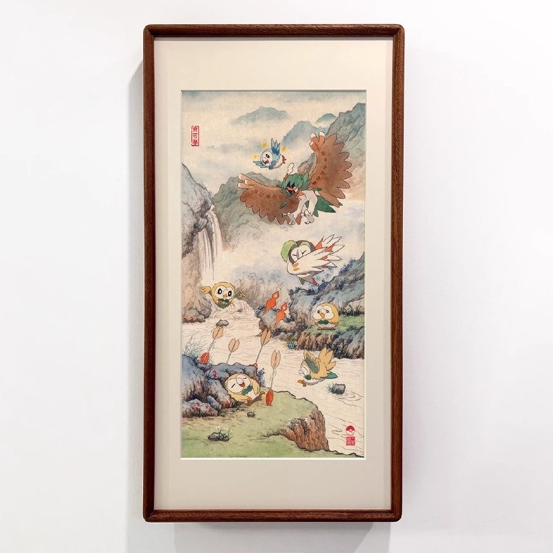 Pokemon Rowlet Artwork Painting Wall Frame Painting, Furniture & Home ...