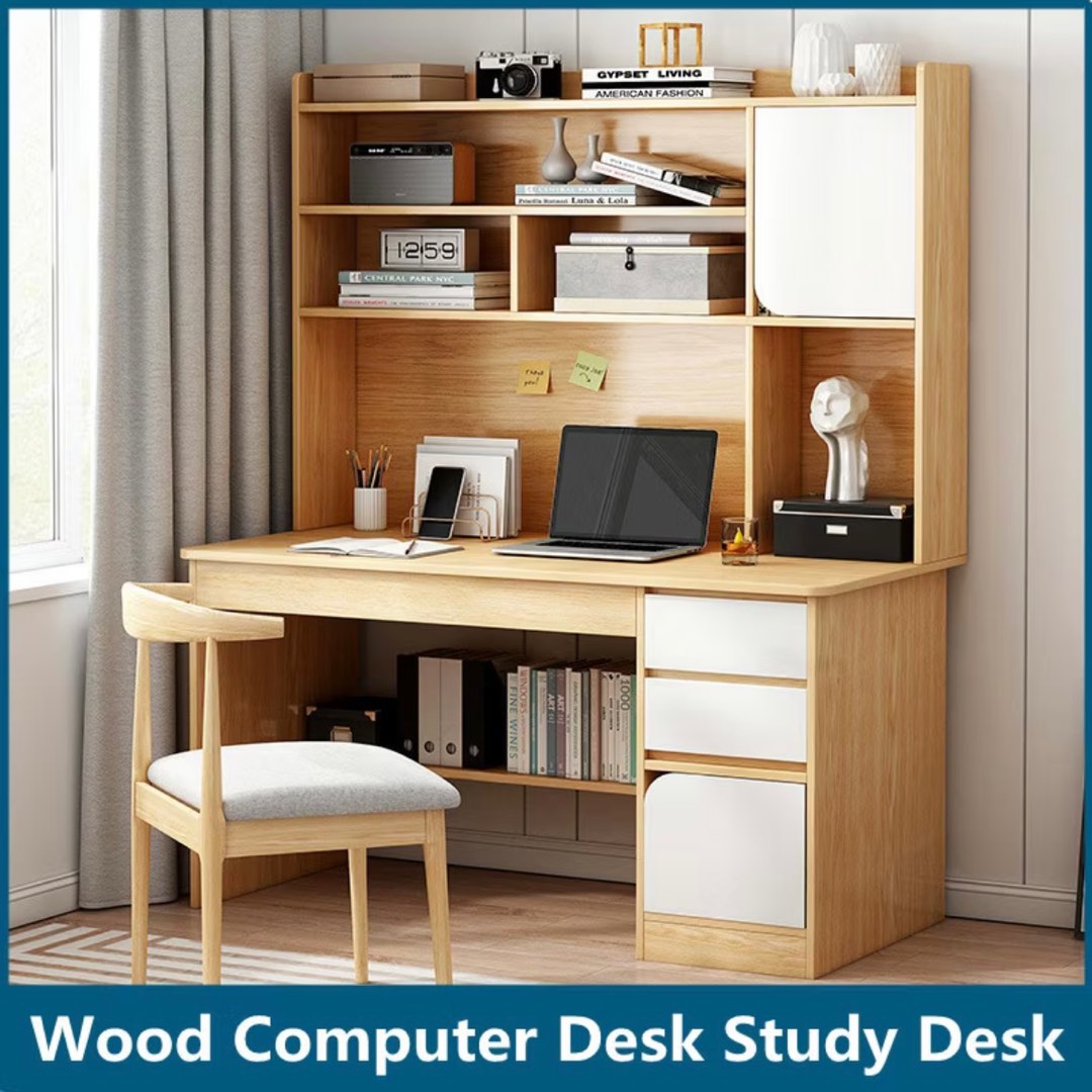 Premium Study Table Desk | Computer Desk With Hutch | Bookshelf Writing ...