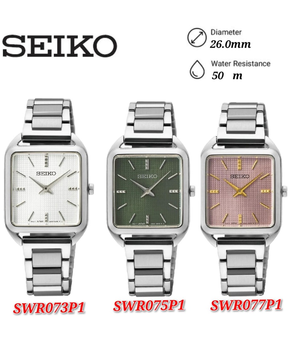 Seiko SWR073P1 / SWR075P1 / SWR077P1 Grid Pattern Analog Ladies Dress ...