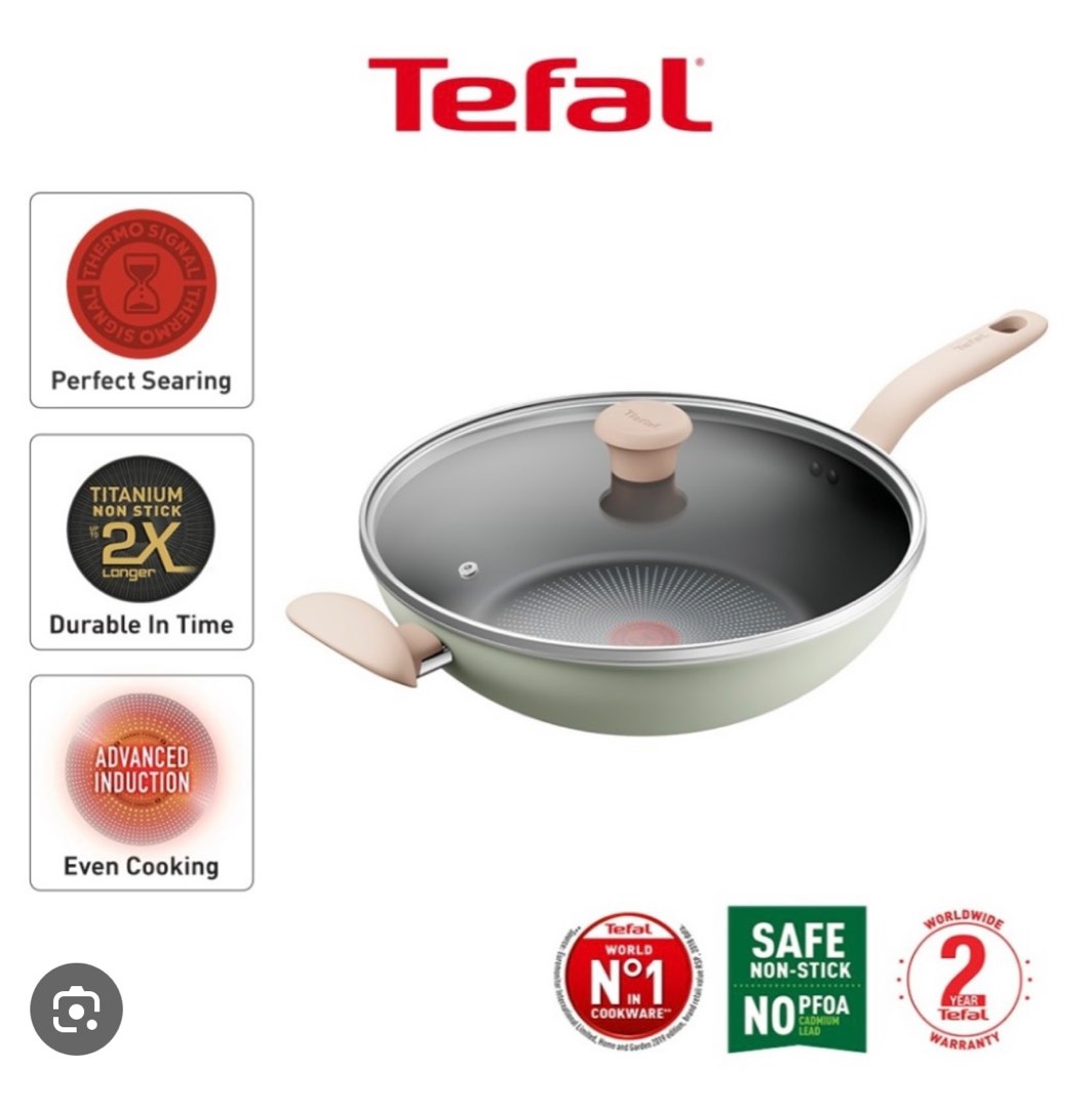 Tefal So Matcha wokpan with lid 32cm, Furniture & Home Living, Kitchenware & Tableware, Cookware ...
