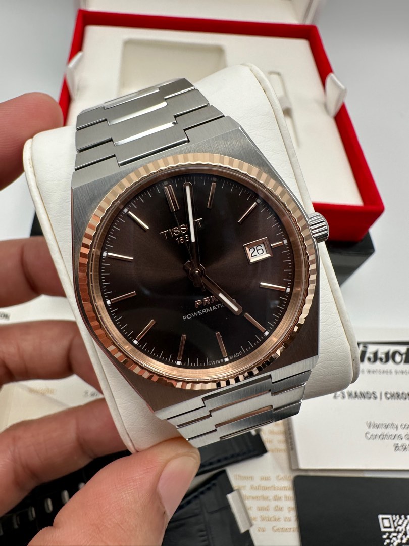 Tissot PRX Automatic Solid 18k Rose Gold Bezel Choco Brown Dial ...