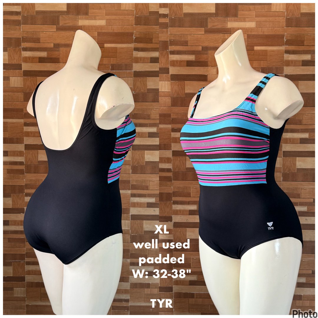TYR XL BLACK W/ BLUE & PINK TRIPES ONE PIECE SWIMSUIT, Women's Fashion, Swimwear, Bikinis ...
