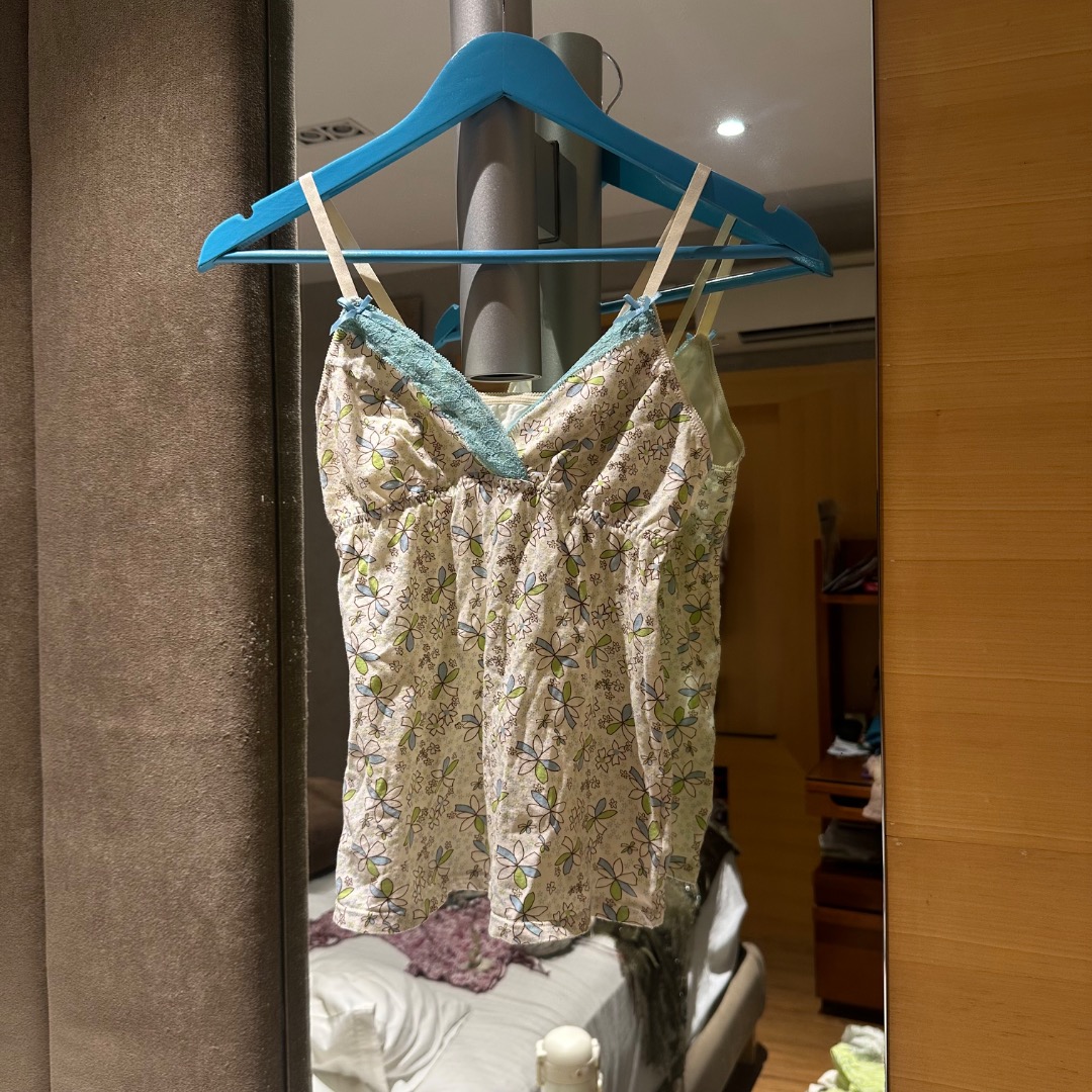 vintage y2k cottagecore coconut girl blue cream floral v neck cami top ...